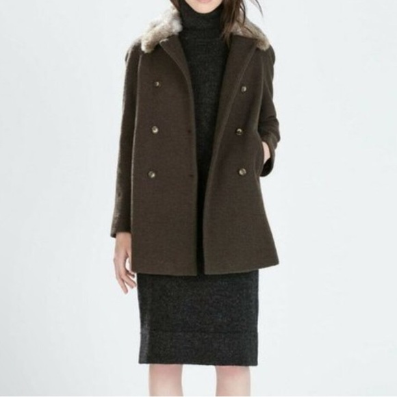 Zara | Jackets & Coats | Nwt Zara Wool Coat With Detachable Fur Collar ...